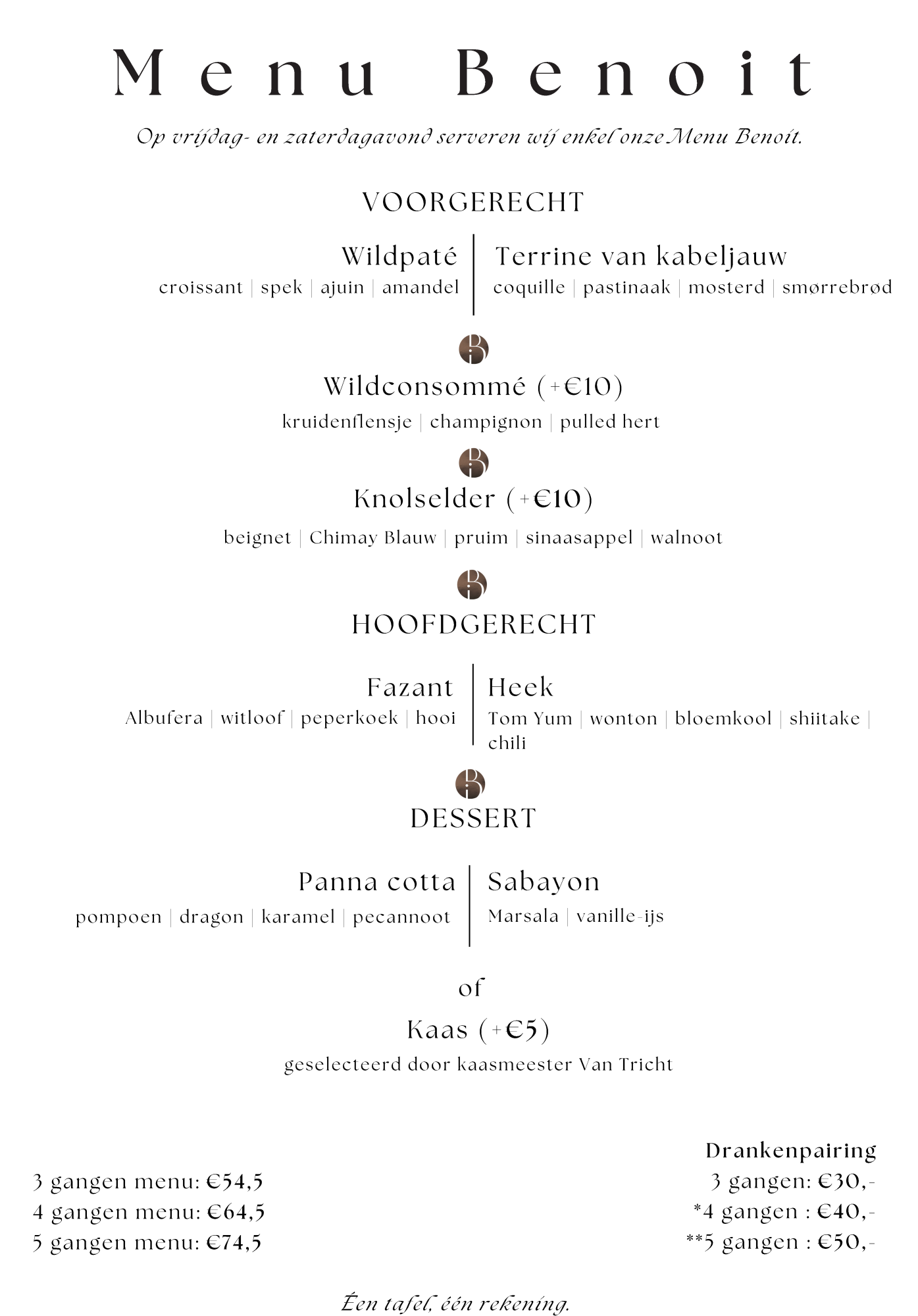 Menu Benoit - Menu Vegetarisch