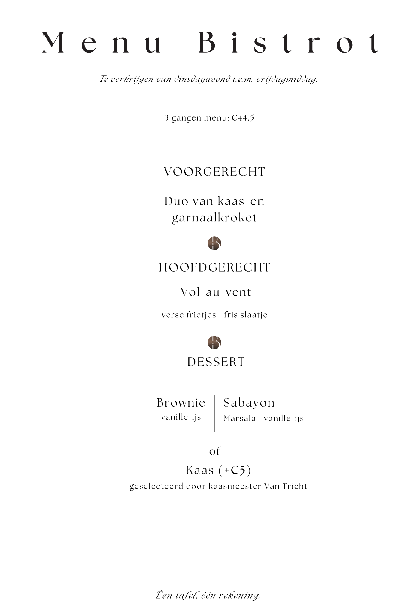Menu Benoit - Menu Vegetarisch