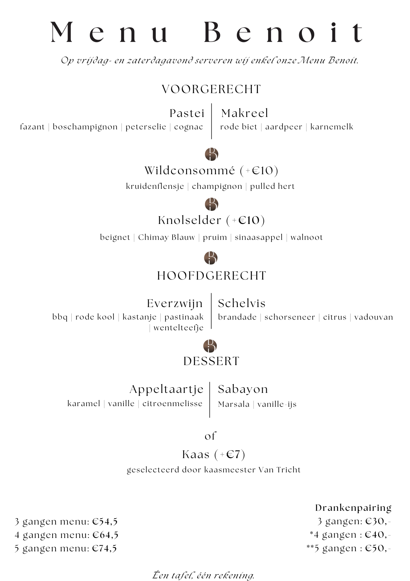 Menu Benoit - Menu Vegetarisch