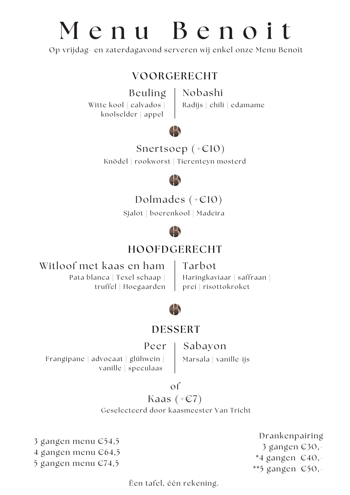 Menu Benoit - Menu Vegetarisch