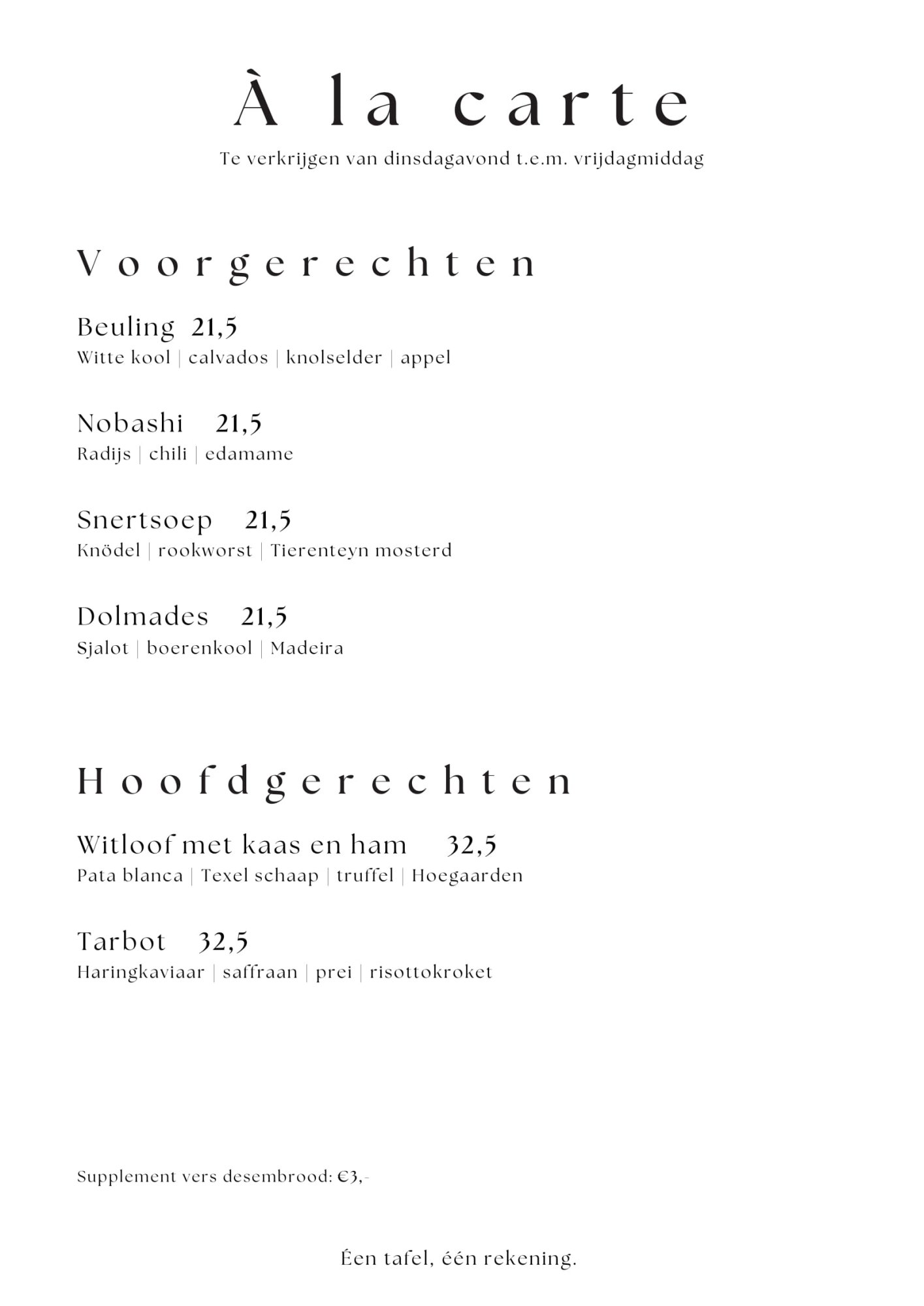 Menu Benoit - Menu Vegetarisch